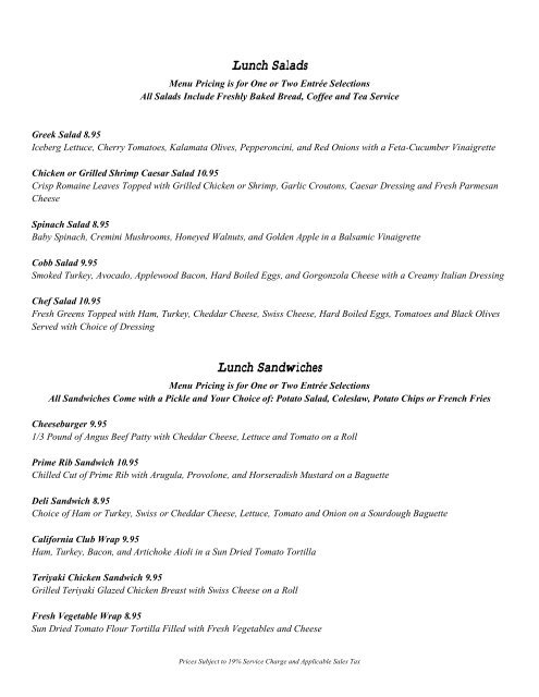 Lunch Menu - Quality Inn & Suites