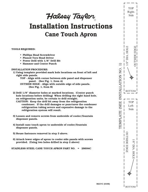 Installation Instructions Cane Touch Apron - Halsey Taylor