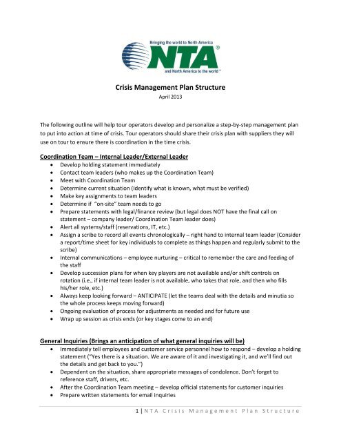 Crisis Management Plan Structure - NTA