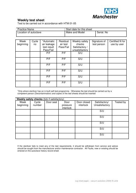 Daily test sheet Test to