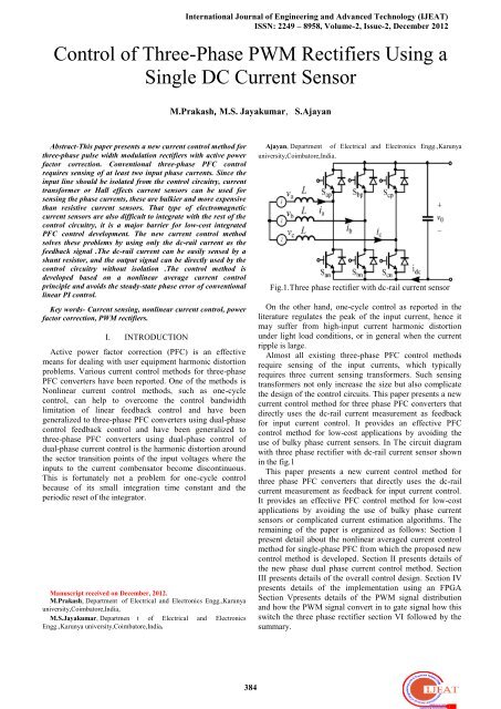 Control Of Three Phase Pwm Rectifiers Using A Single Dc Current