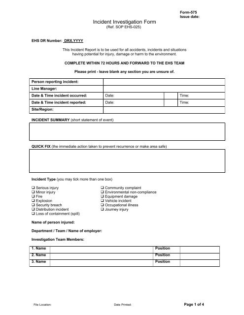 Incident Investigation Form