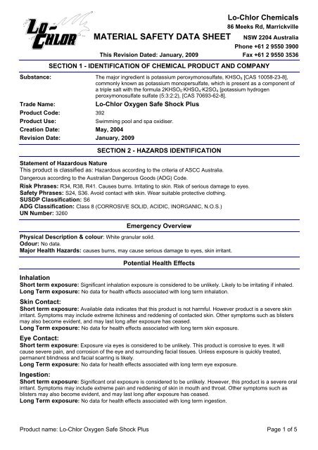 MATERIAL SAFETY DATA SHEET