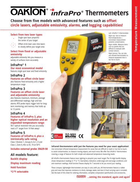 InfraPro Infrared Thermometers product bulletin - Oakton Instruments