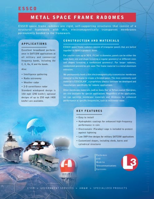 ESSCO METAL SPACE FRAME RADOMES - L-3 Communications
