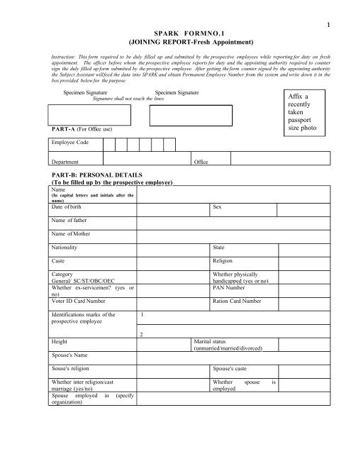 Spark (Form No.1) - Kerala Police
