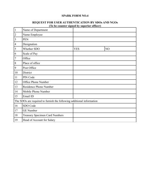 SPARK FORM NO.4 REQUEST FOR USER ... - Kerala Police