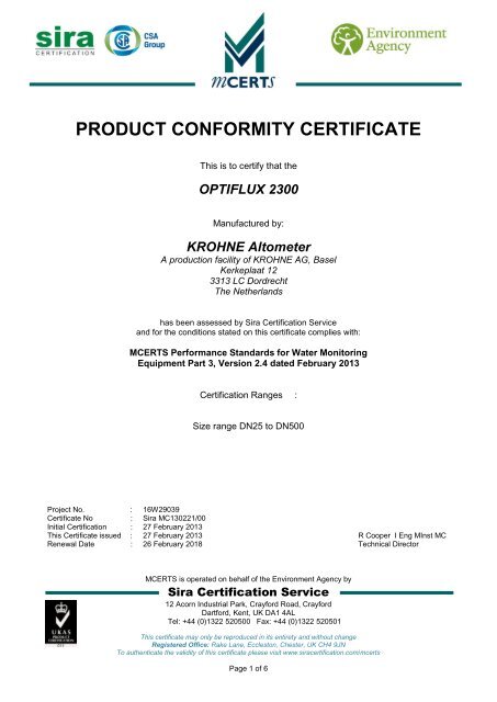 Conformity Of Production Company Certifications Obtained By