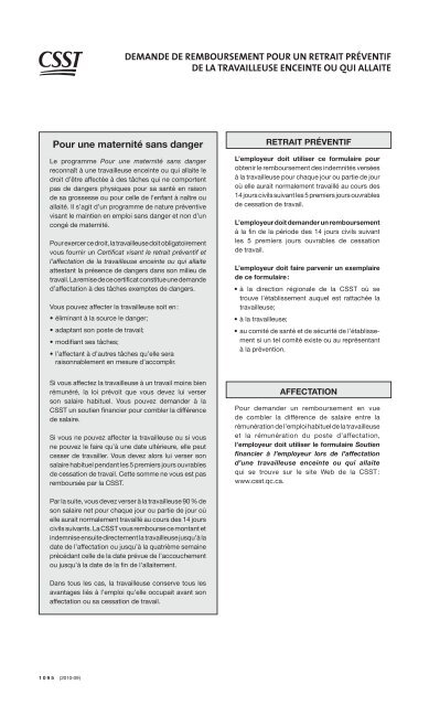DEMANDE DE REMBOURSEMENT POUR UN RETRAIT ... - CSST