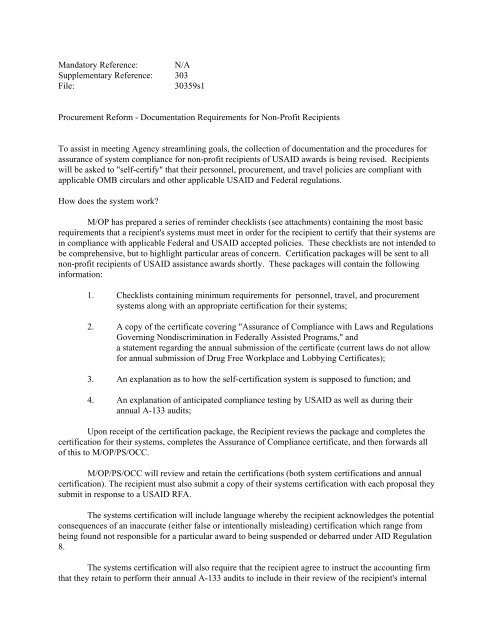 Mandatory Reference: - usaid Mandatory Reference: - usaid
