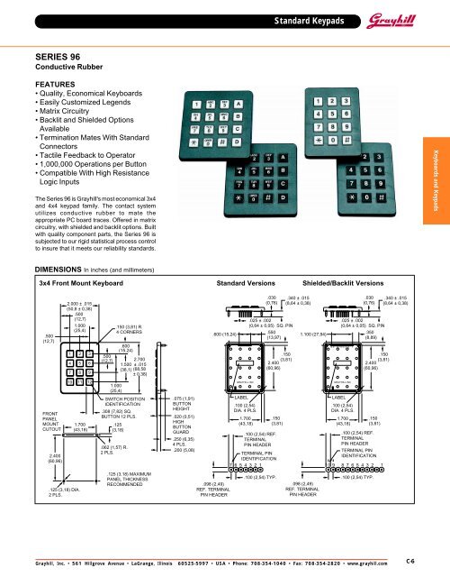 Grayhill Series 96 keypad data sheet