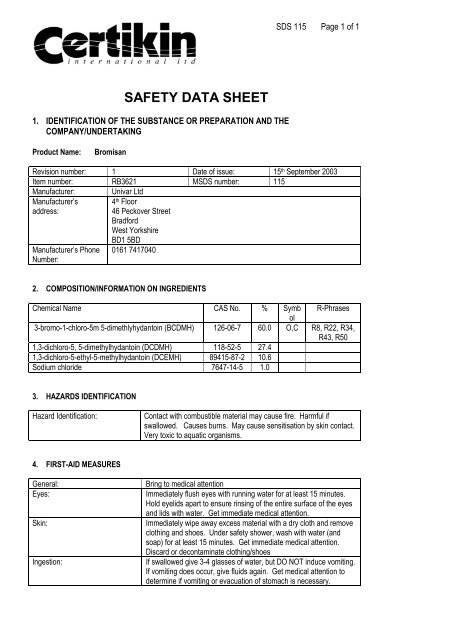 SAFETY DATA SHEET - Swimming Pools