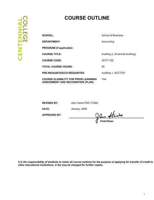 COURSE OUTLINE - Continuing Education Courses and Programs