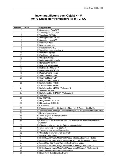 Inventarliste - Rauen Immobilien