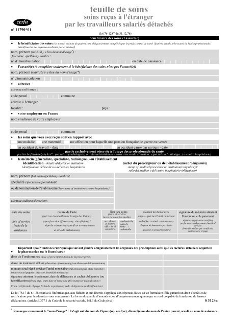 Feuille de soins reÃƒÂ§us ÃƒÂ l'ÃƒÂ©tranger pour les salariÃƒÂ©s dÃƒÂ ...