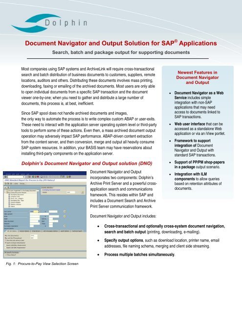 Dolphin Document Navigator and Output Solution for SAP Applications