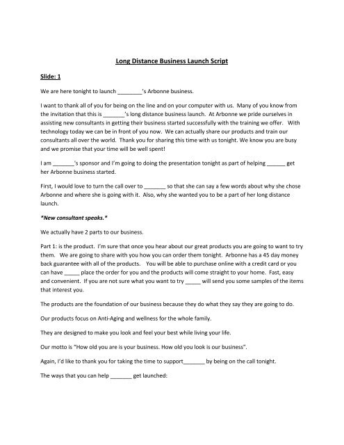Long Distance Business Launch Script - At Home With Success