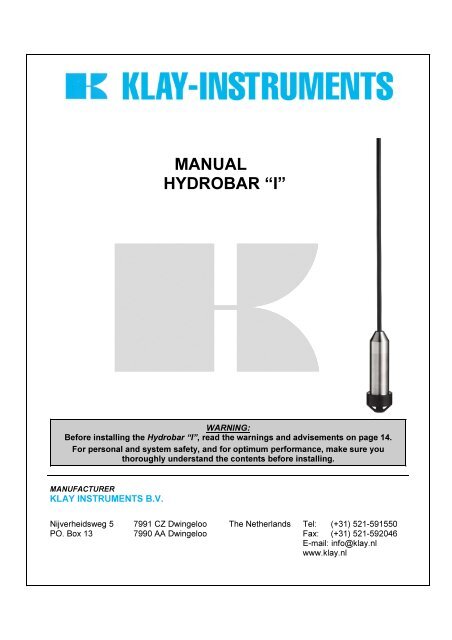MANUAL HYDROBAR â Iâ - Klay Instruments