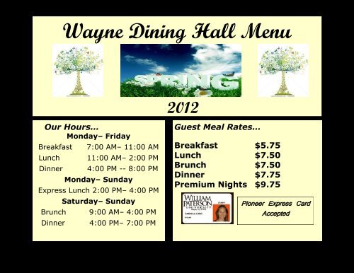 Wayne Dining Hall Menu - William Paterson University