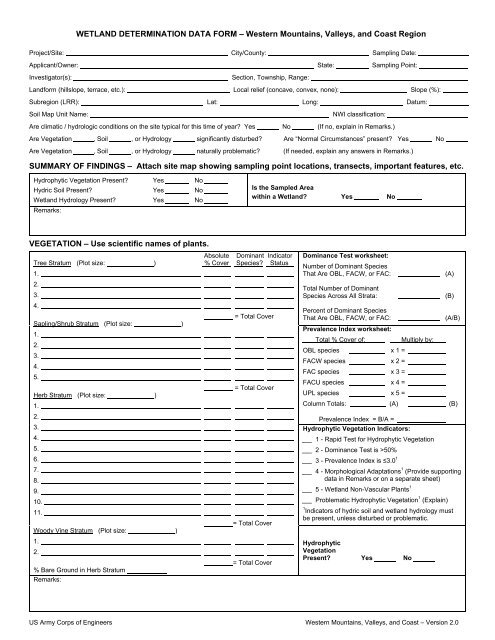 Western Mountains Fillable Data Form Army Corps - Printable Forms Free ...