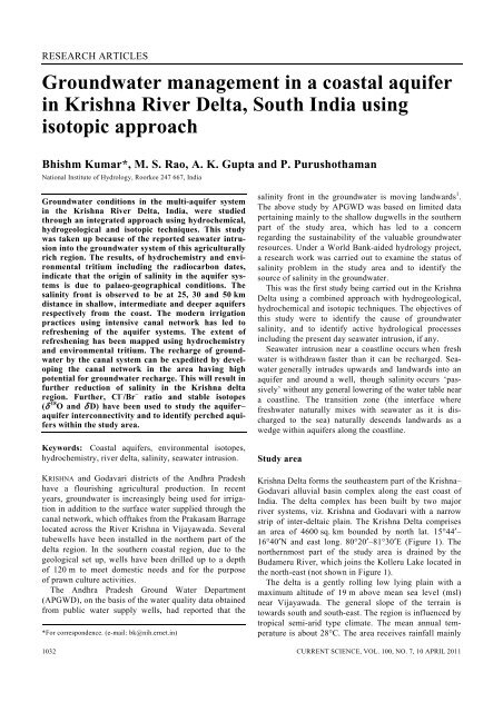 Groundwater management in a coastal aquifer ... - India Water Portal