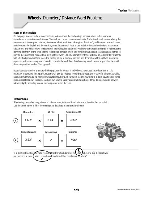 Wheels Diameter / Distance Word Problems