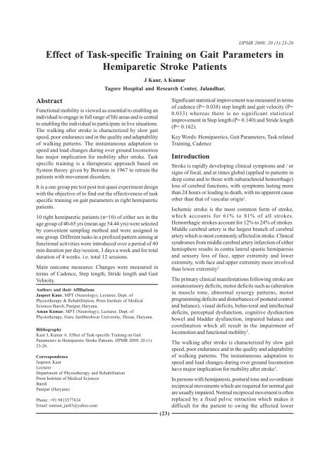 Effect of Task-specific Training on Gait Parameters in ... - IJPMR