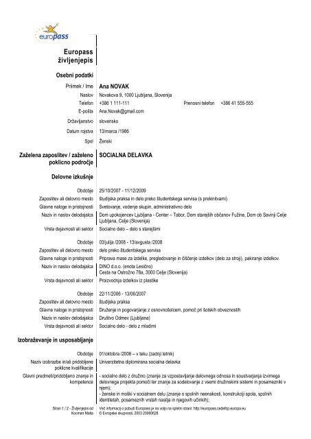 Europass CV - Fakulteta za socialno delo