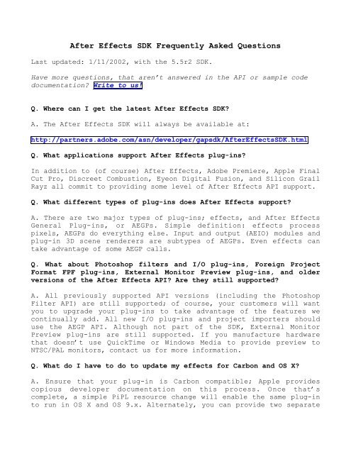 After Effects SDK Frequently Asked Questions - Adobe Partners