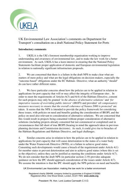 Draft National Policy Statement for Ports - UKELA