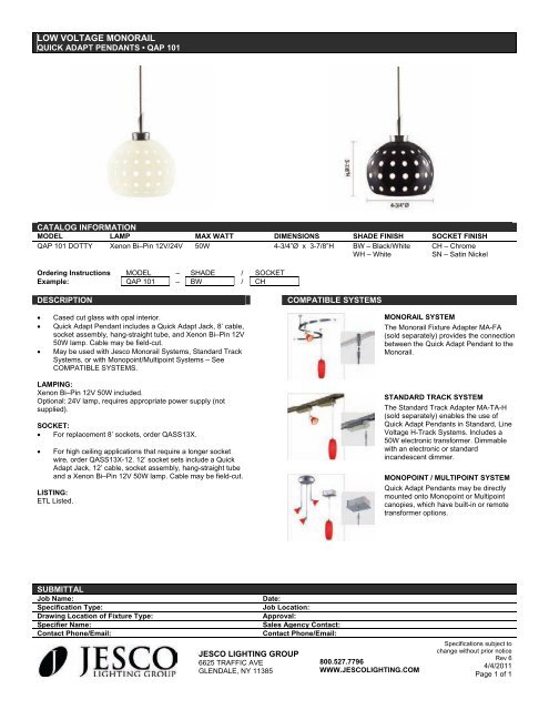 LOW VOLTAGE MONORAIL - Jesco Lighting