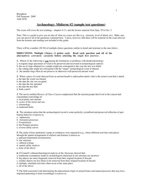 Archaeology: Midterm #2 (sample test questions) Archaeology: Midterm #2 (sample test questions)