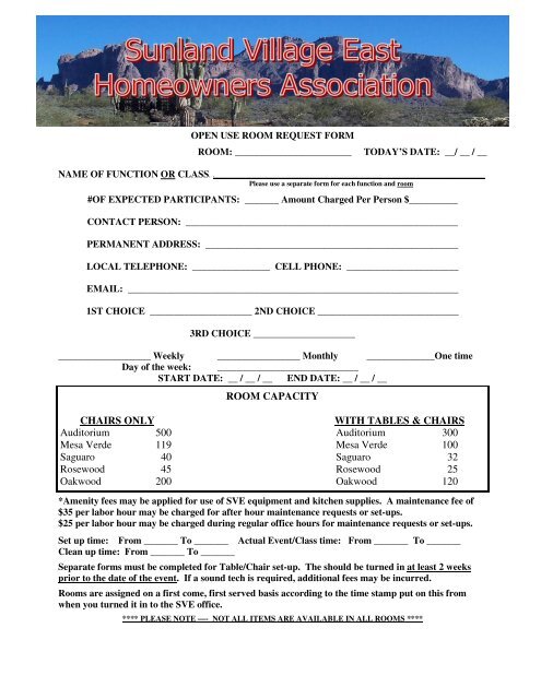 Reservation Request form - Svehoa.com