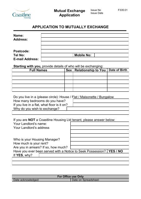 Mutual exchange application form - Coastline Housing