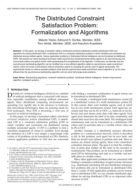 The Distributed Constraint Satisfaction Problem Formalization And