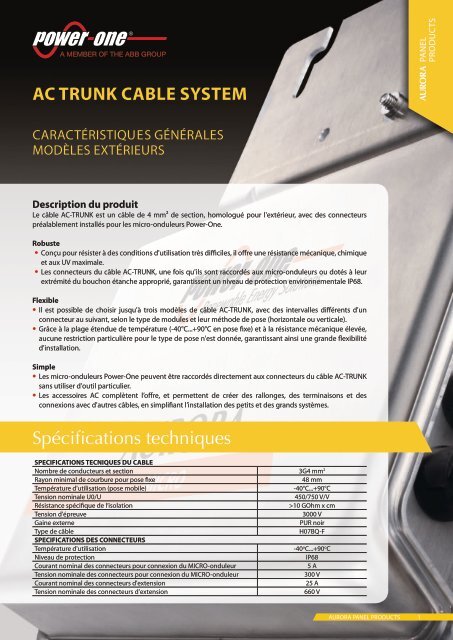 AC Trunk CAble SySTem Spécifications techniques - Power-One