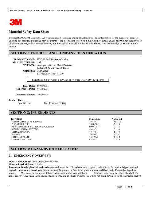 Material Safety Data Sheet SECTION 1: PRODUCT AND ... - 3M