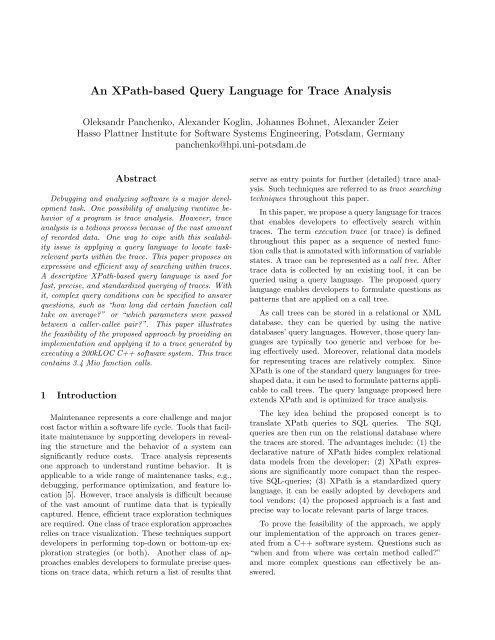 An Xpath Based Query Language For Trace Analysis 