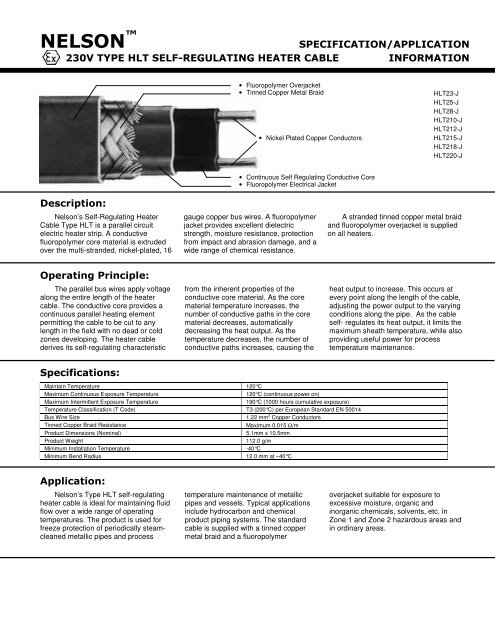 230V Type HLT Self-Regulating Heater Cable - Temp-Press Inc