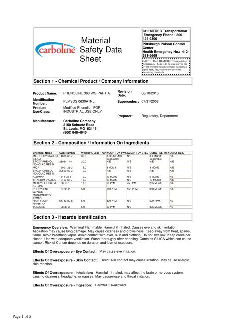 Material Safety Data Sheet - Carboline