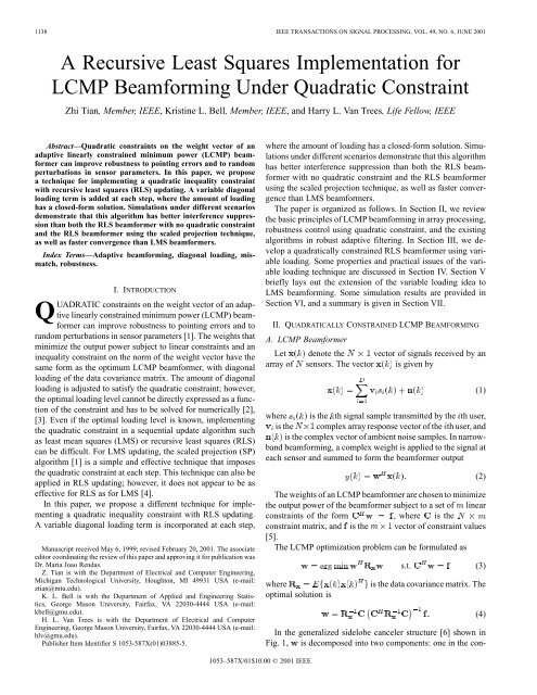 A recursive least squares implementation for LCMP beamforming ...