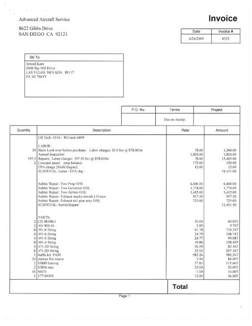 Invoice - Las Vegas Aircraft Sales