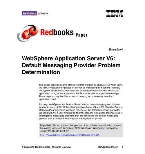 Default Messaging Provider Problem Determination - IBM Redbooks