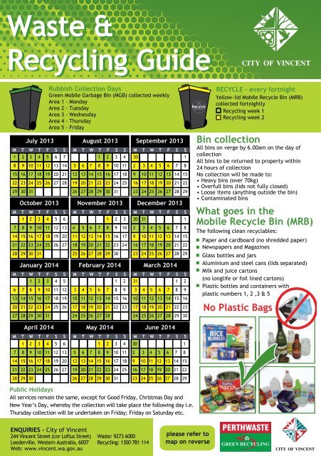 Rubbish Bin and Recycling Bin Collection Guide ... - City of Vincent