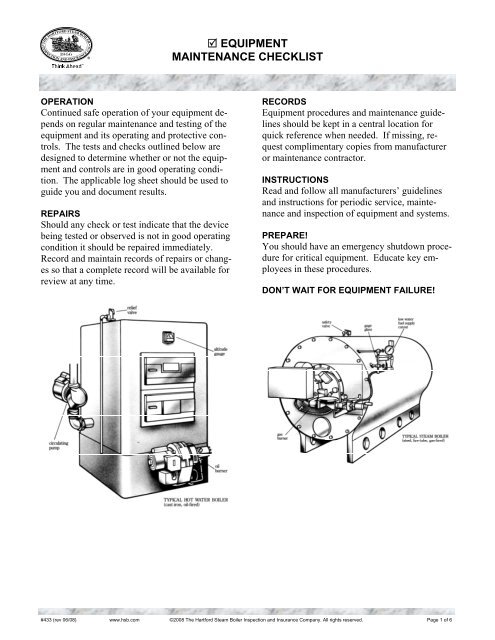 433 Equipment Maintenance Checklist - Hartford Steam Boiler