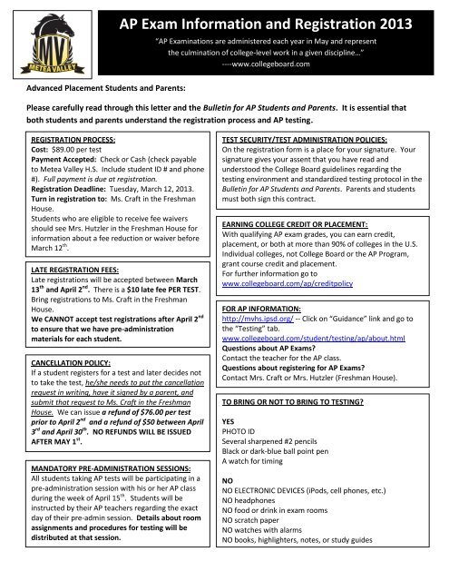 AP Information Sheet - Metea Valley High School