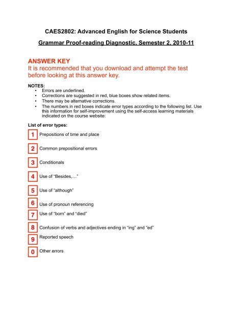 Grammar Diagnostic Answer Key-2011 - CAES