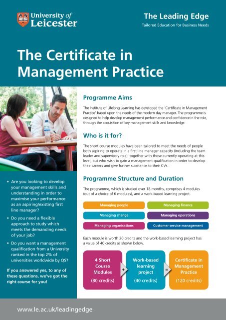 The Certificate in Management Practice - University of Leicester