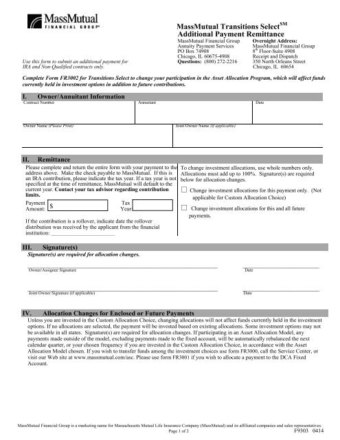 Subsequent Payments Remittance Form (Transitions ... - MassMutual