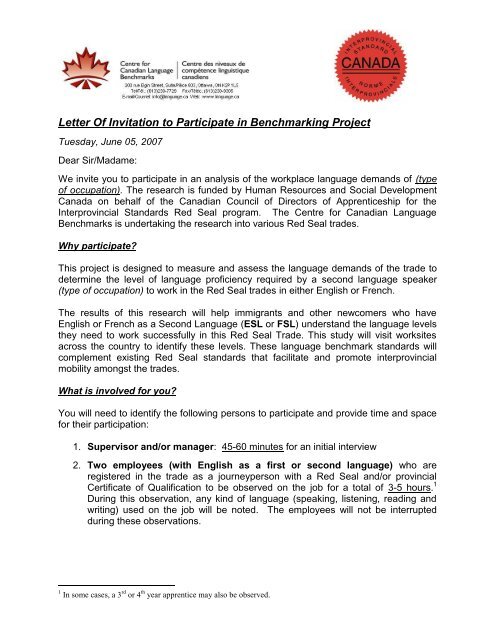 Appendix B: Letter Of Invitation to Participate in Benchmarking Project